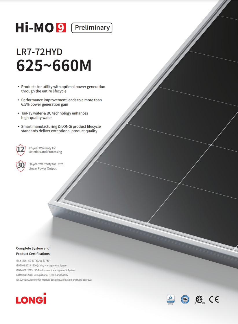 LonGi 645W Solar Panel (Bifacial, LR7-72HYD 625~660M) – TSolar